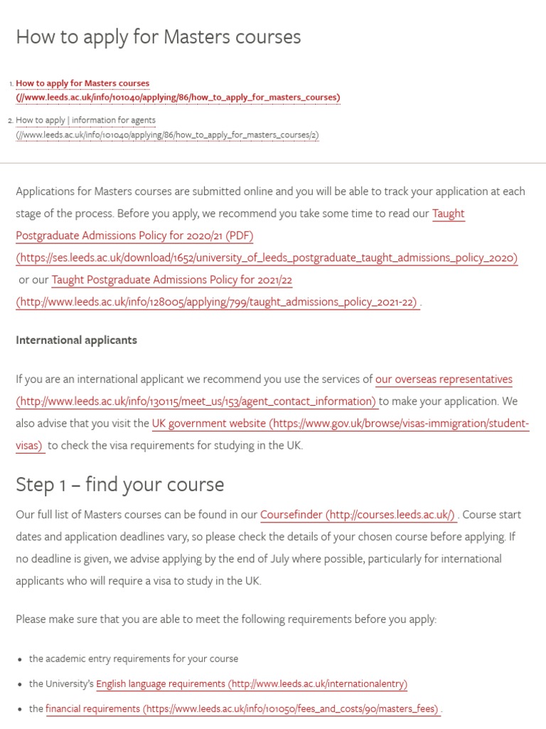 University of Leeds - Study - Masters Courses - Applying - How To Apply ...