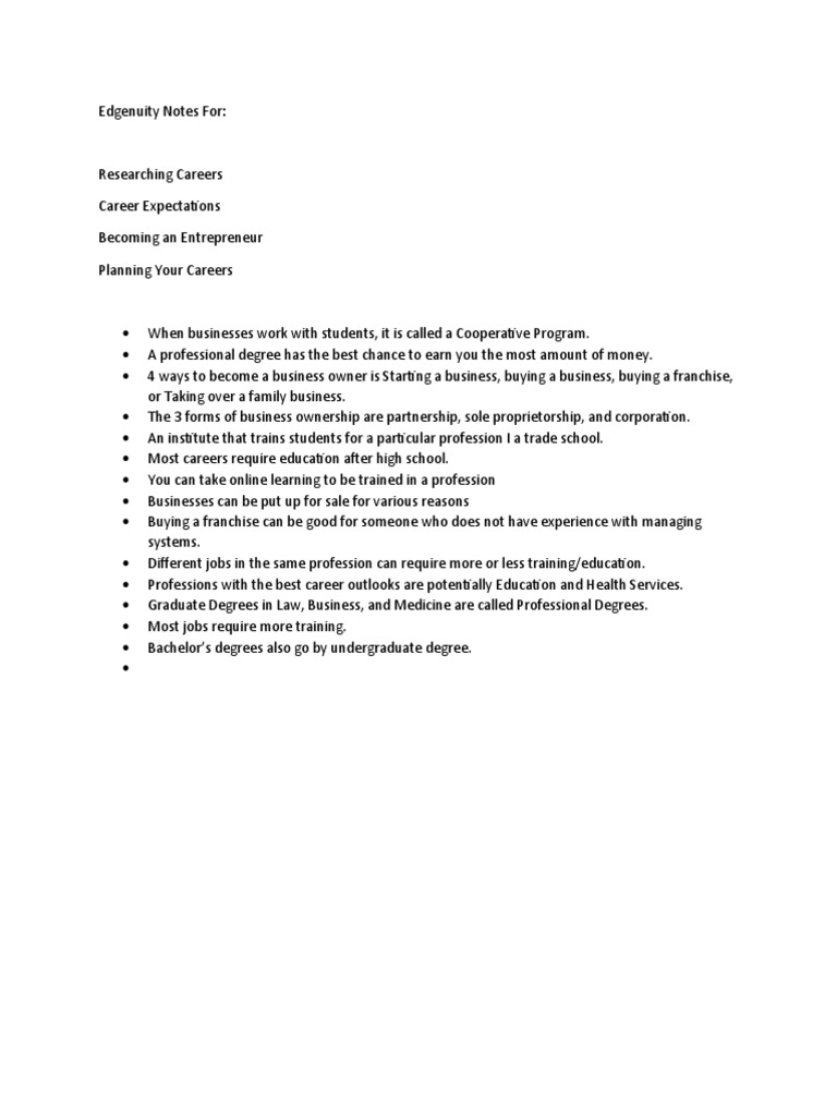 Edgenuity Notes Career | PDF