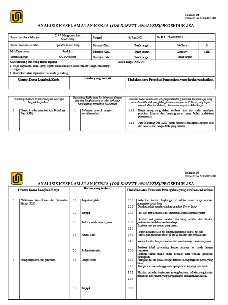 JSA Mengoperasikan Tower Lamp | PDF