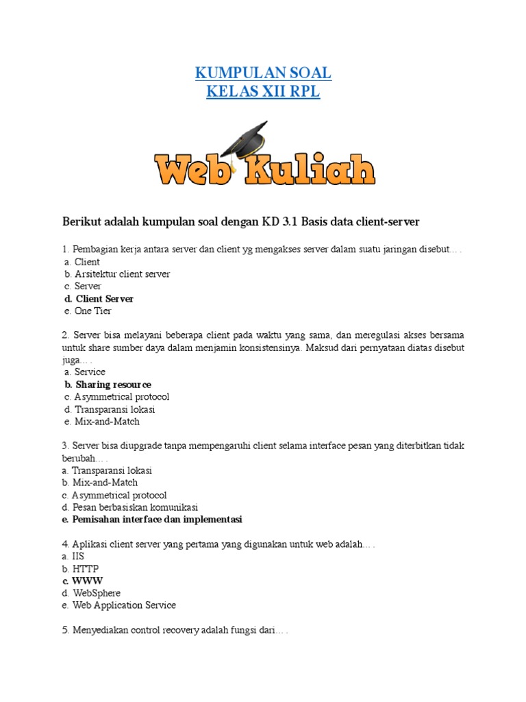 Soal Ujian Basis Data Client-Server Kelas XII | PDF