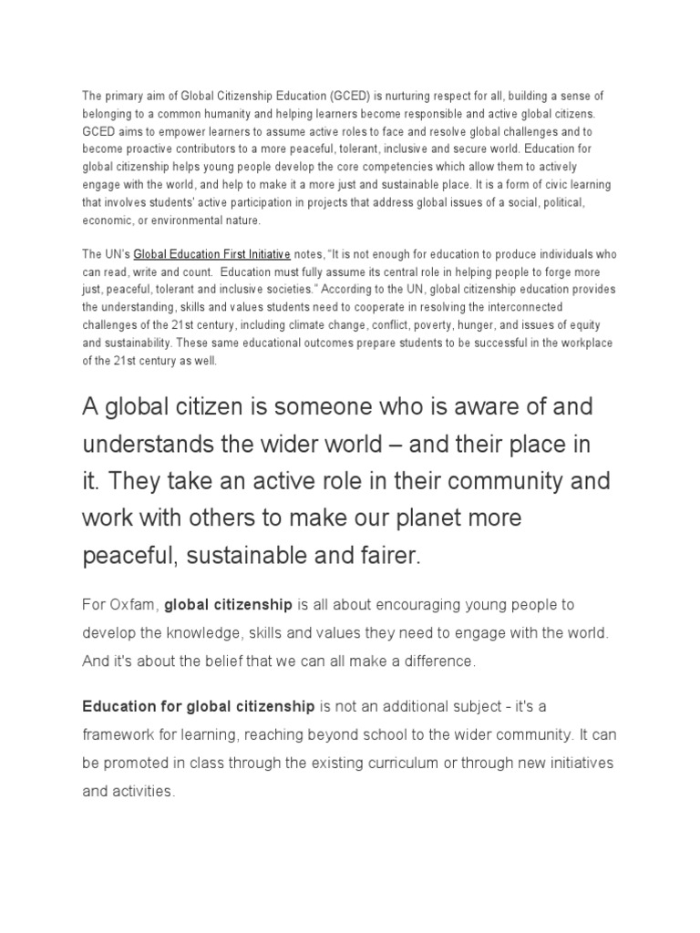 The Primary Aim of Global Citizenship | PDF | Behavior Modification | Policy