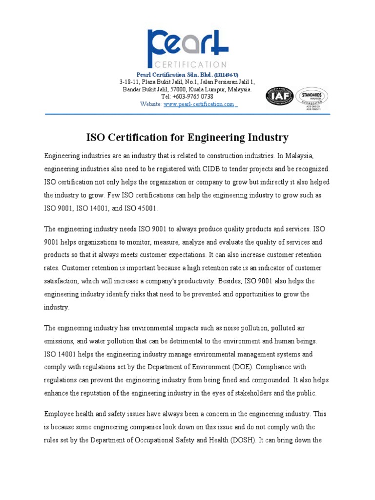 ISO Certification For Engineering Industry - ISO 9001 ISO 14001 ISO ...