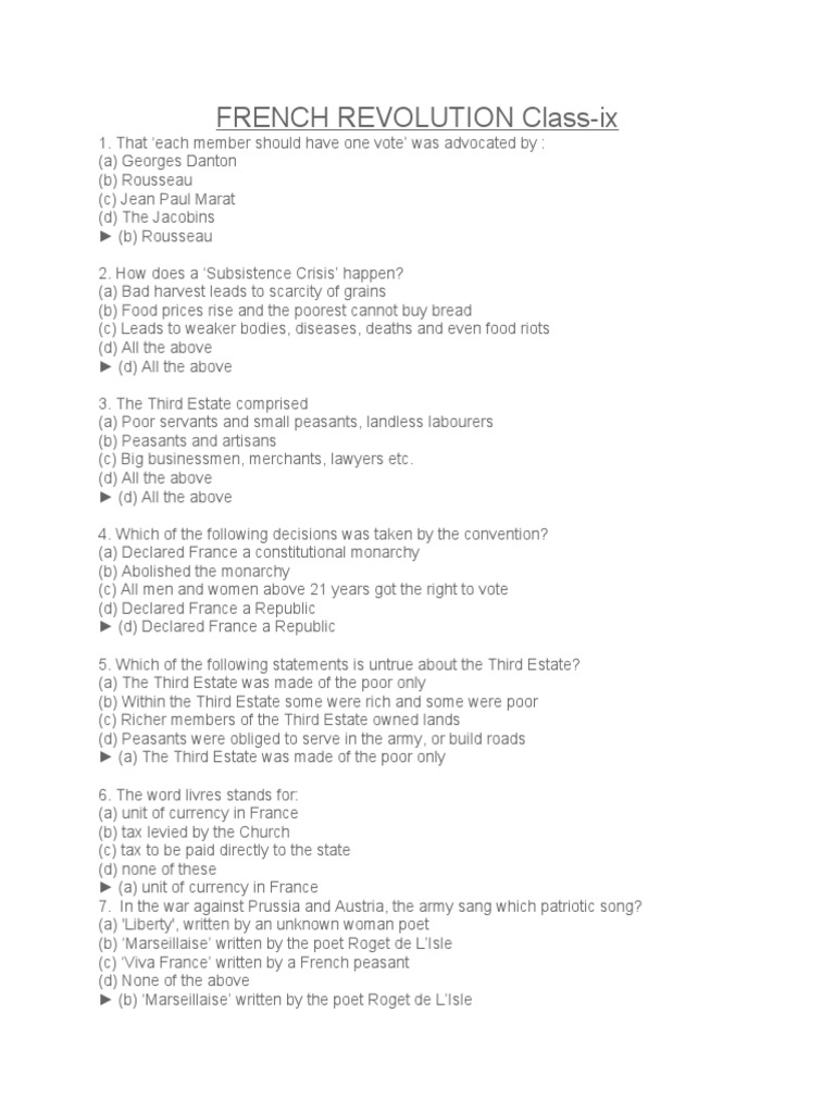 French Revolution MCQ | PDF | French Revolution | Policy