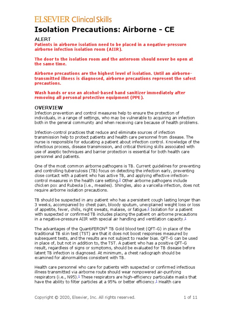 Isolation Precautions: Airborne - CE: Alert | PDF | Infection ...