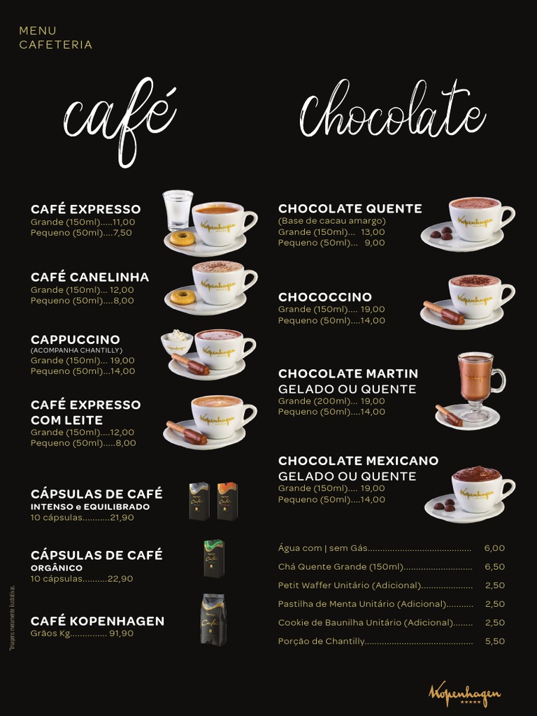 Menu de bebidas e lanches da cafeteria | PDF | Bebidas com cafeína | Bebida