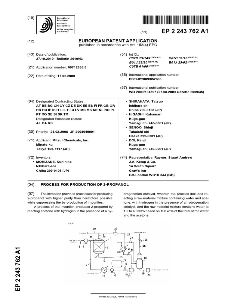 Acetone To IPA Patent | PDF | Hydrogenation | Chemical Reactor