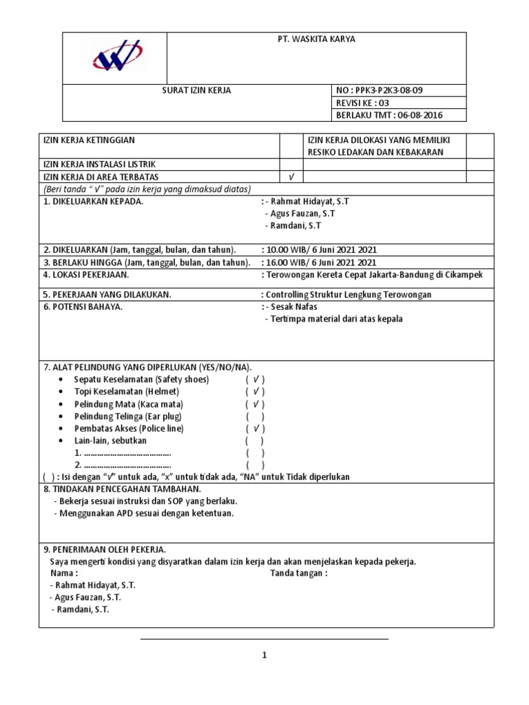 Work Permit Confined Space - Moh Ade Mudhofar | PDF