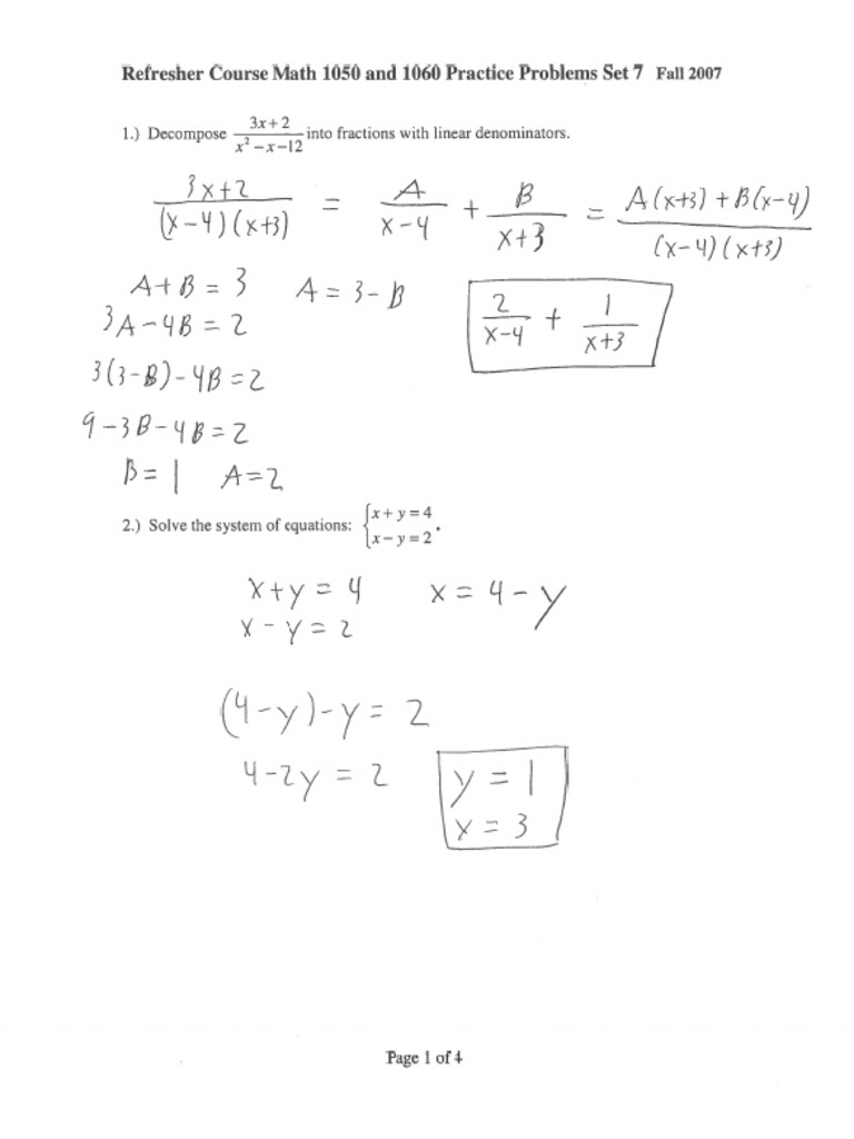 Refresher Course Math 1050 and 1060 Practice Problems Set 7 Fall 2007 ...