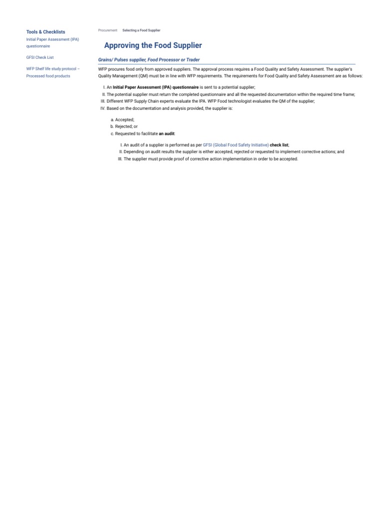 Food Supplier Approval Process | PDF | Finance & Money Management ...