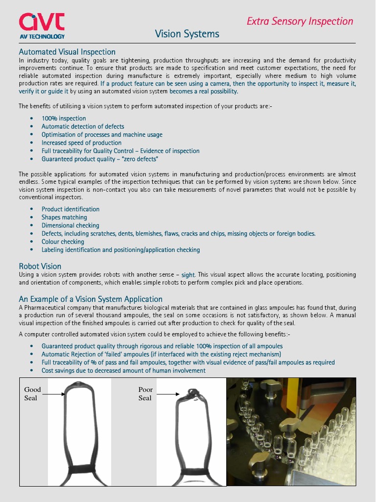 AVT Vision System Leaflet | PDF | Automation | Visual Perception