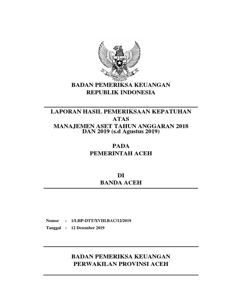A2.001 DTT Manajemen Aset Prov Aceh 2019 | PDF