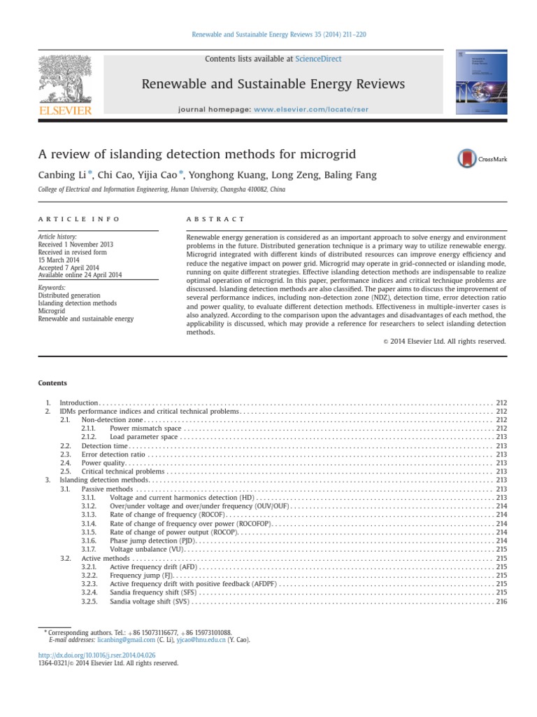 A Review of Islanding Detection Methods For Microgrid | PDF | Distributed Generation | Power ...