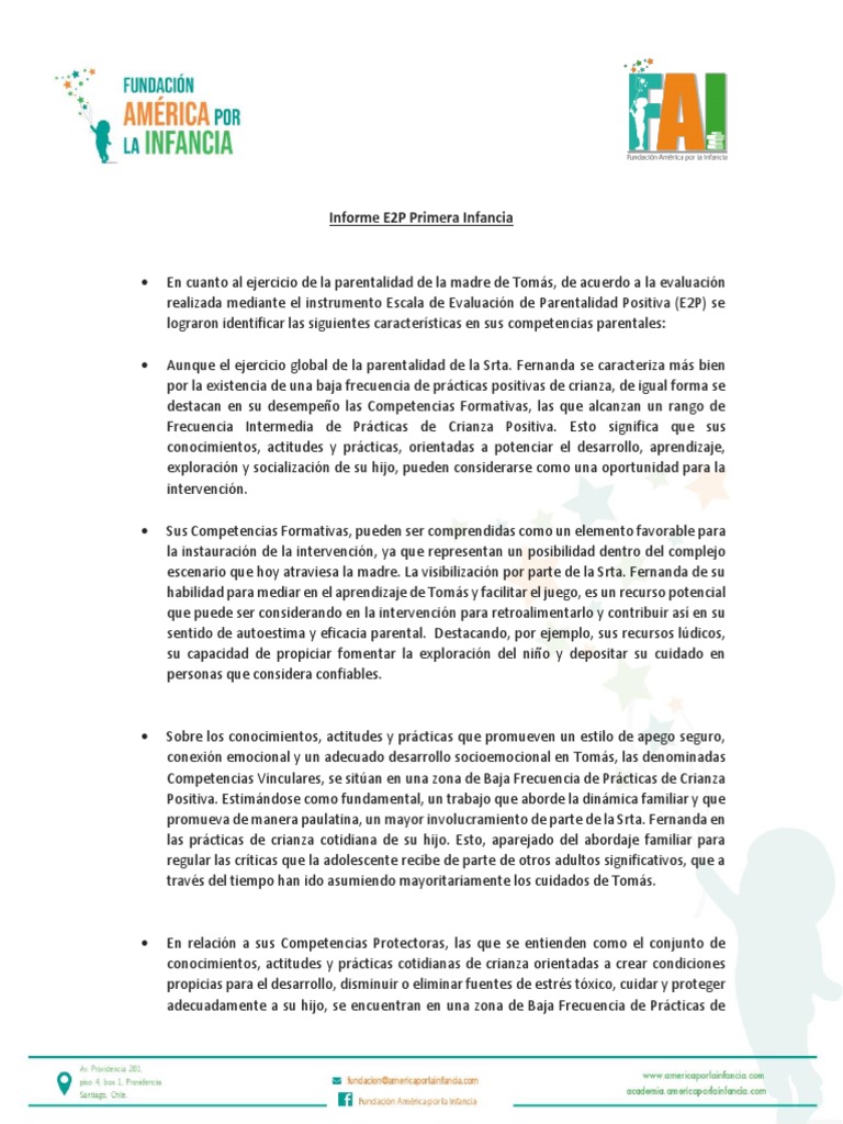 Informe E2P en Español | PDF | Teoría de apego | Evaluación