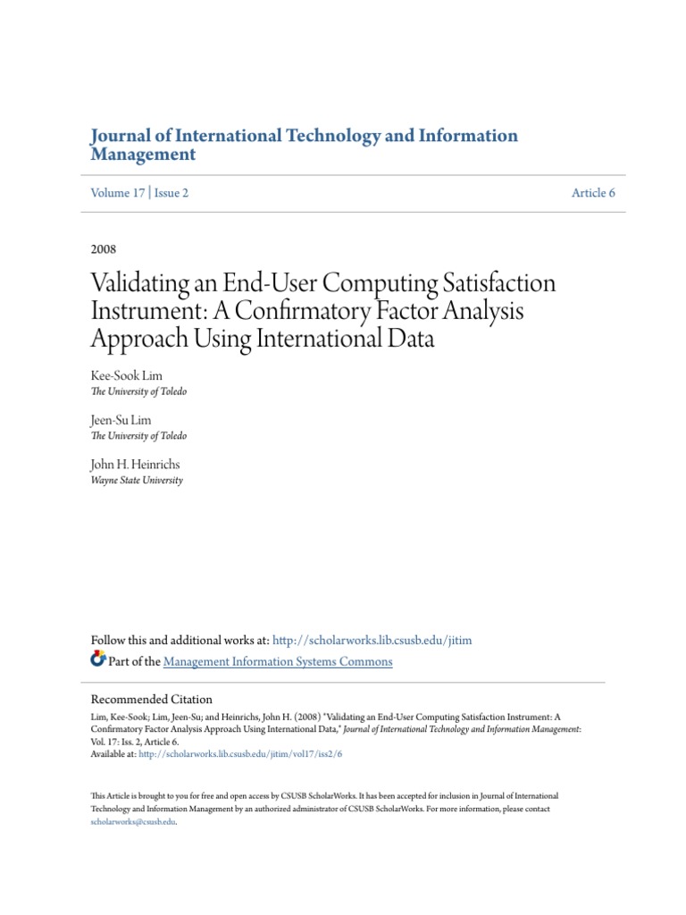 Validating An End-User Computing Satisfaction Instrument: A Confirmatory Factor Analysis ...