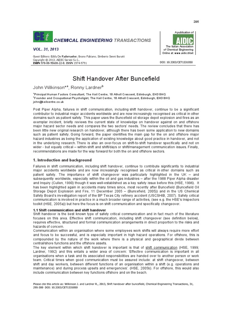 Safe Handover After Buncefield | PDF | Safety | Nature