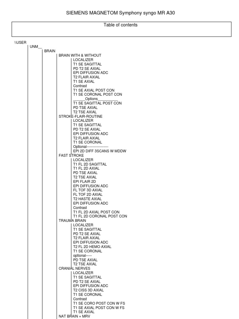 Siemens Symphony MRI Protocols Overview | PDF | Diseases And Disorders ...