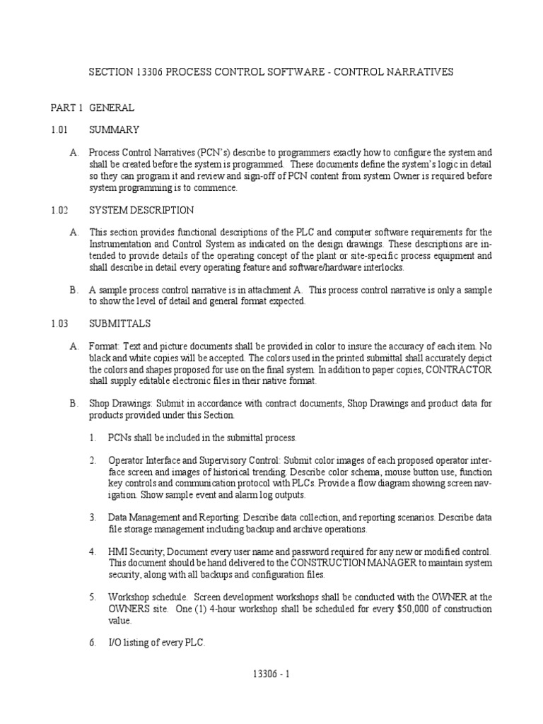 Process Control Narratives | PDF | Scada | Programmable Logic Controller