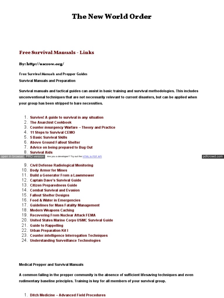 The New World Order: Free Survival Manuals - Links | PDF | Cbrn Defense ...