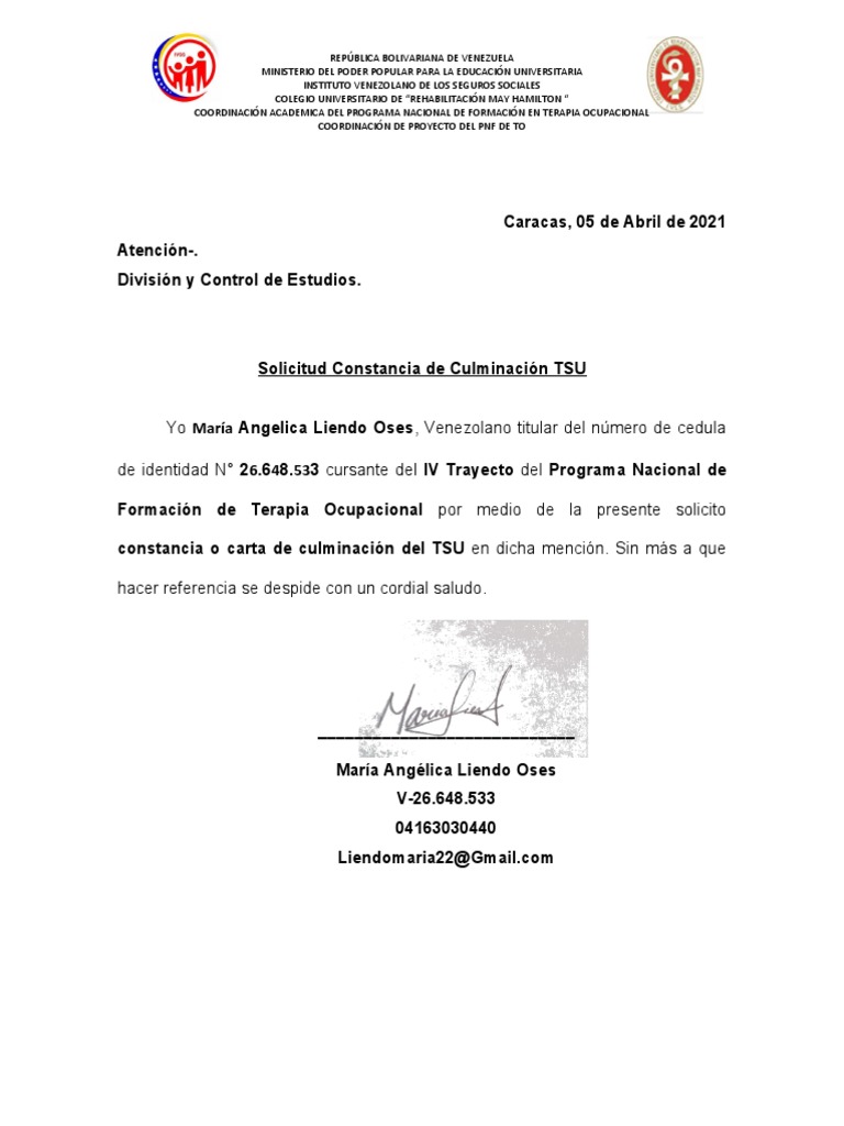Solicitud de Carta Maria Liendo | PDF