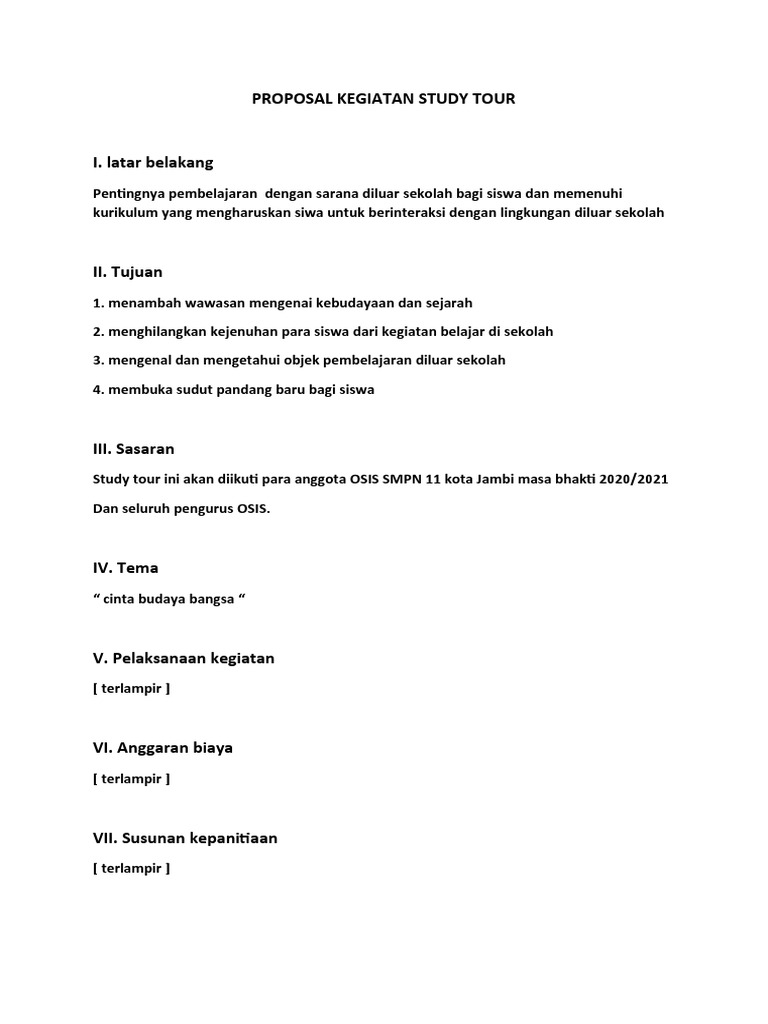 Proposal Study Tour OSIS SMPN 11 Jambi | PDF