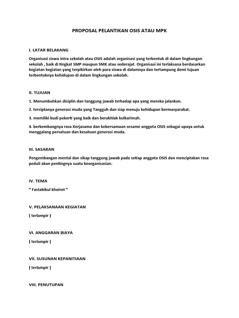 Proposal Pelantikan Osis Atau MPK | PDF