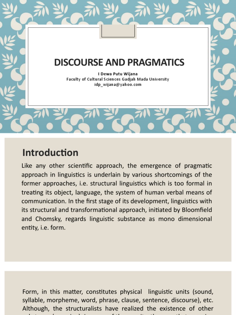Discourse and Pragmatics by Prof Putu-Ugm | PDF | Linguistics | Human Communication