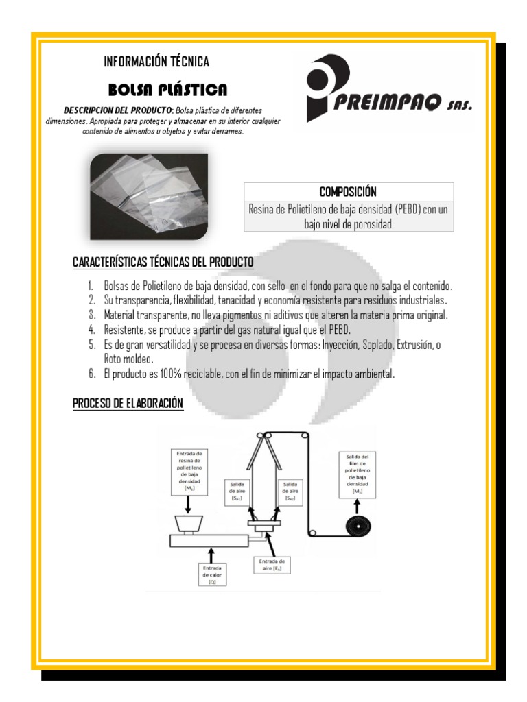 Ficha Tecnica Bolsas Plásticas Pdf Alimentos Industrias