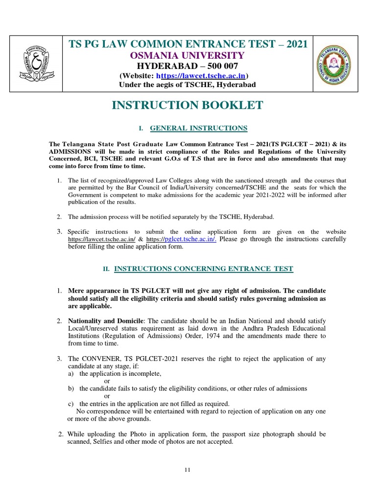 PGLCET Instructions Booklet - 21 | PDF | Test (Assessment) | Payments