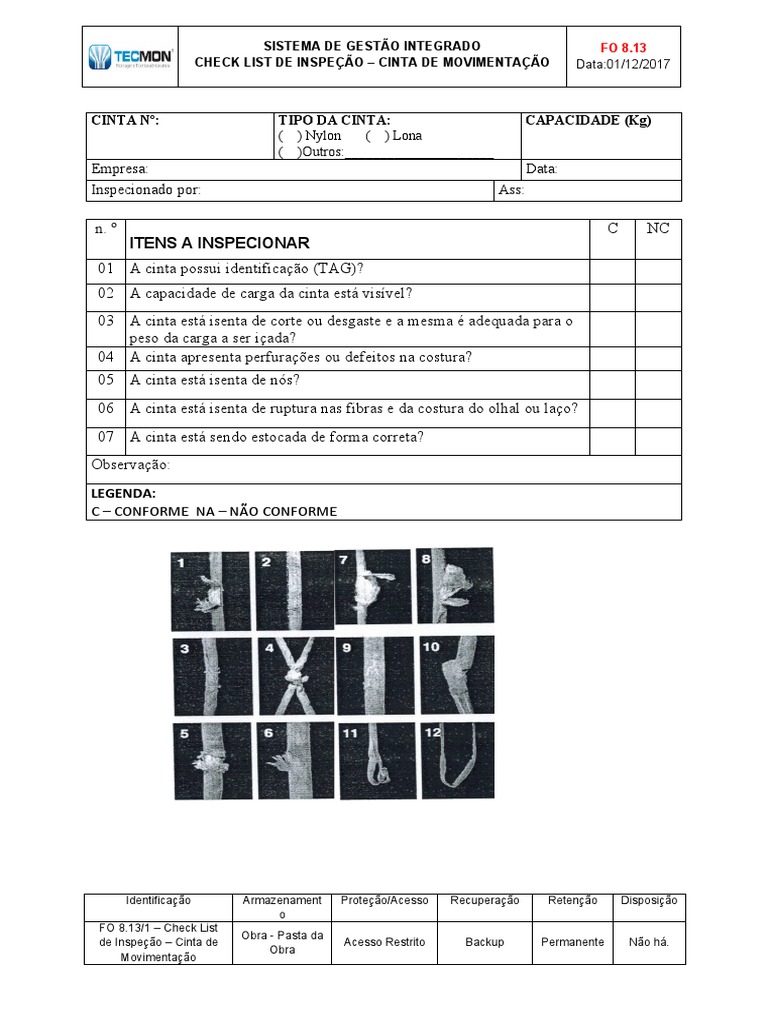 Check List de Inspeção - Cinta de Movimentação de Carga | PDF