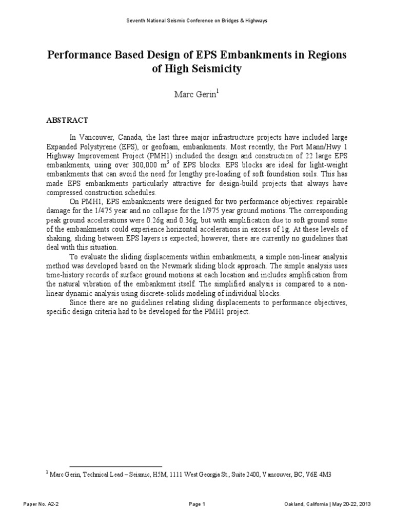 Gerin - Performance Based Design of EPS Embankments | PDF | Friction ...