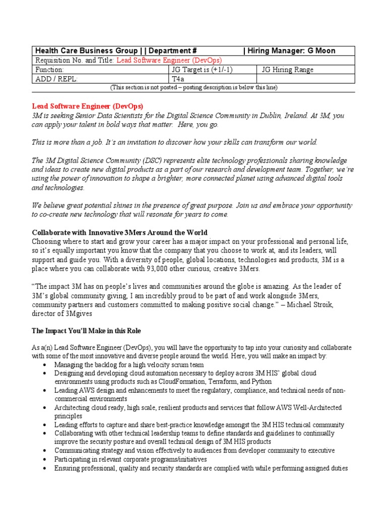 Lead Software Engineer (DevOps) 3M | PDF | Cloud Computing | Computing