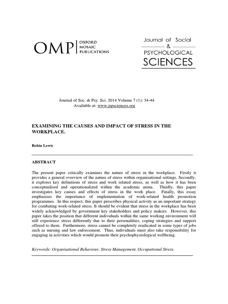 Examining The Causes and Impact of Stress in The Workplace | PDF ...
