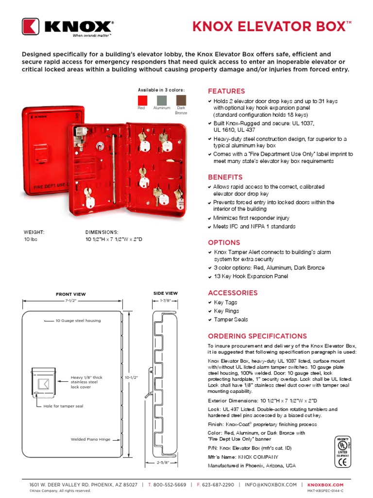 Knox Elevator Box Specs | PDF | Elevator | Door