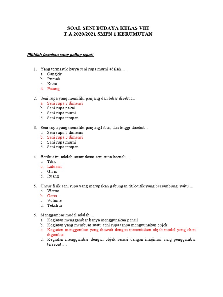 Soal Seni Budaya Kelas Viii | PDF | Seni