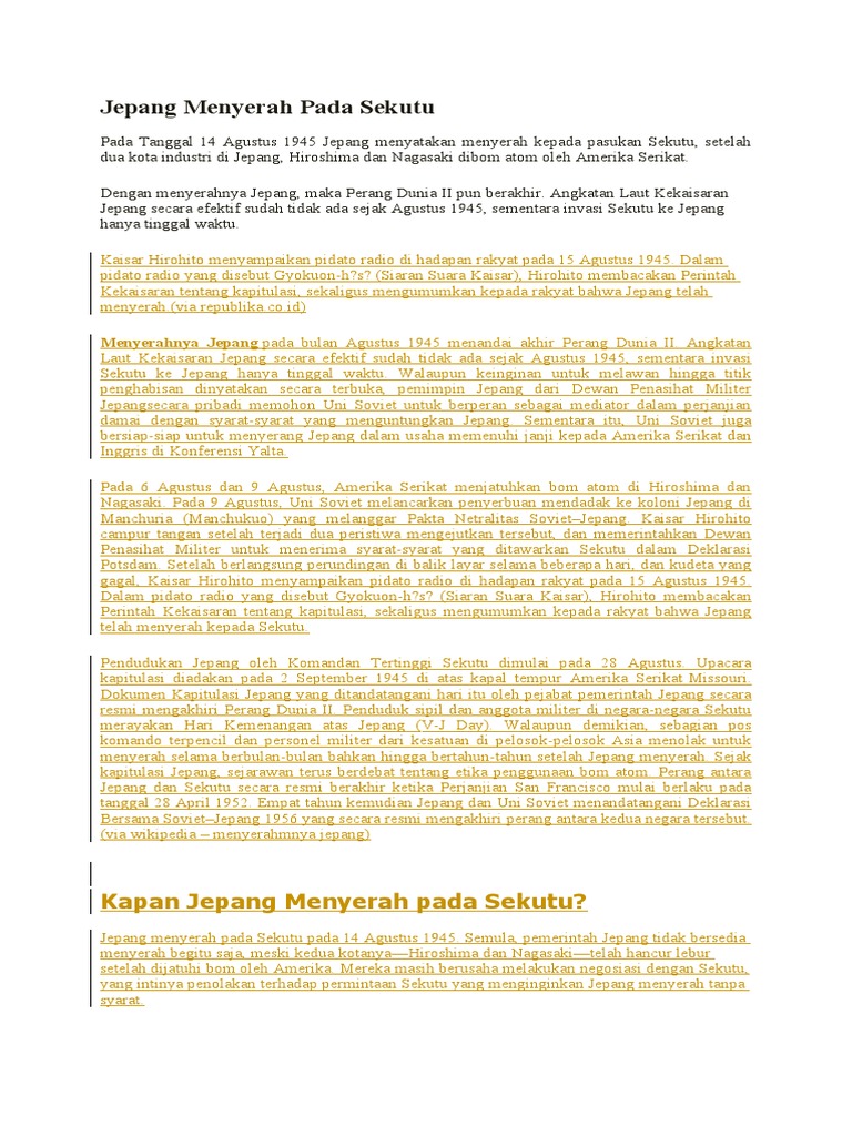 Jepang Menyerah Pada Sekutu | PDF