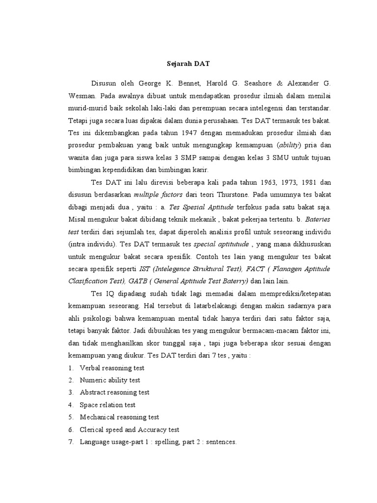 Sejarah dan Penggunaan Tes DAT | PDF | Komputer