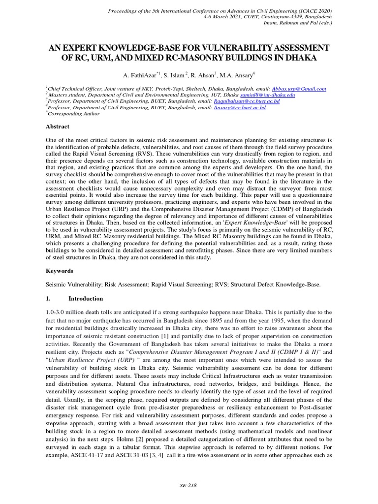 An Expert Knowledge Base For Vulnerability Assesment of RC, URM and Mixed Masonry Buildings ...