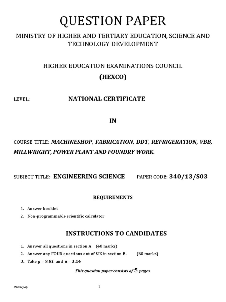 HEXCO Test Paper Science March 2017 | PDF | Thermal Expansion | Heat