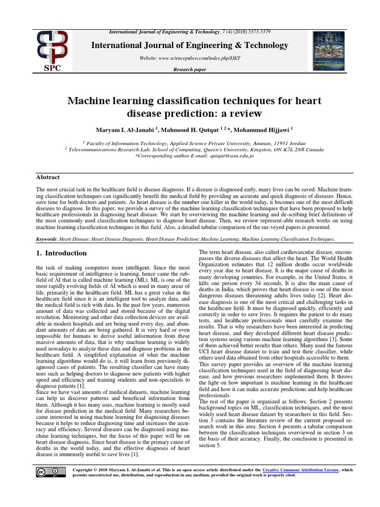 Machine Learning Classification Techniques For Heart Disease Prediction ...