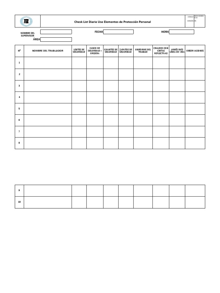 Checklist EPP Diario Seguridad Laboral | PDF