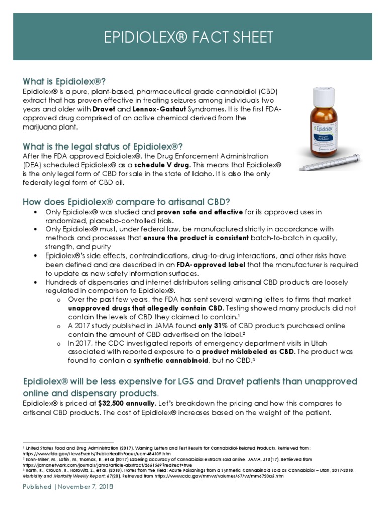 Epidiolex Legislative Fact Sheet 11-7-18 | PDF | Drugs | Pharmacology