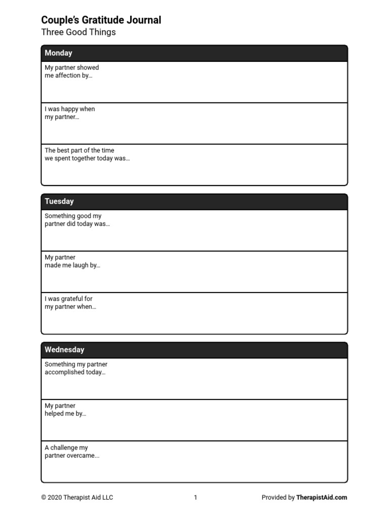 Couple's Gratitude Journal: Three Good Things | PDF