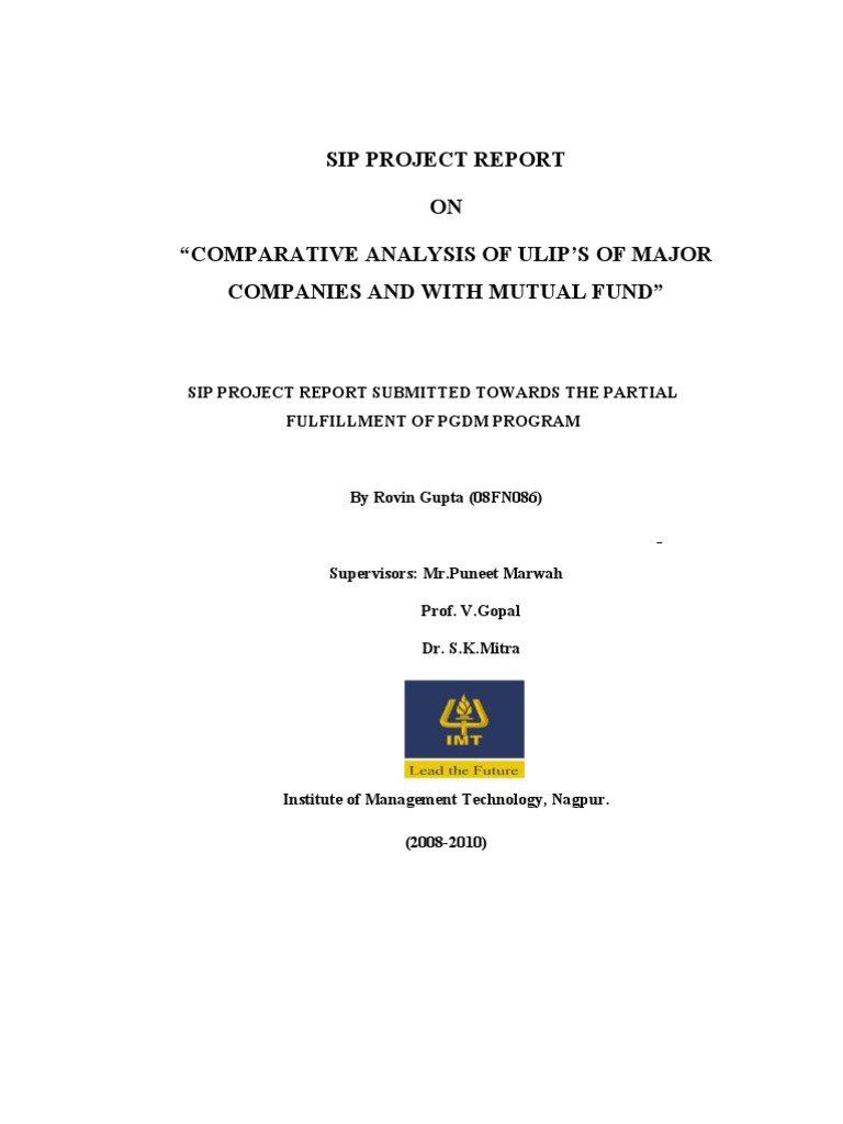 Sip Project Report ON "Comparative Analysis of Ulip'S of Major Companies and With Mutual Fund ...