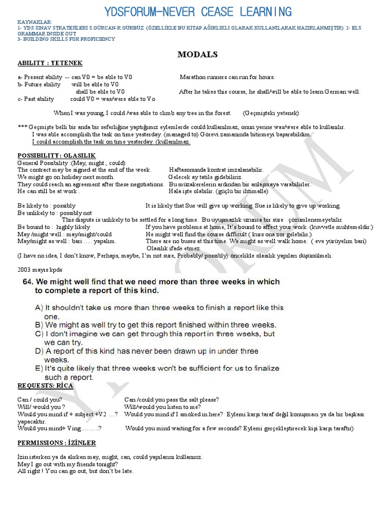 Modals Konu Anlatimi PDF 7 Sayfa 93065 | Download Free PDF | Morphology | Linguistic Typology