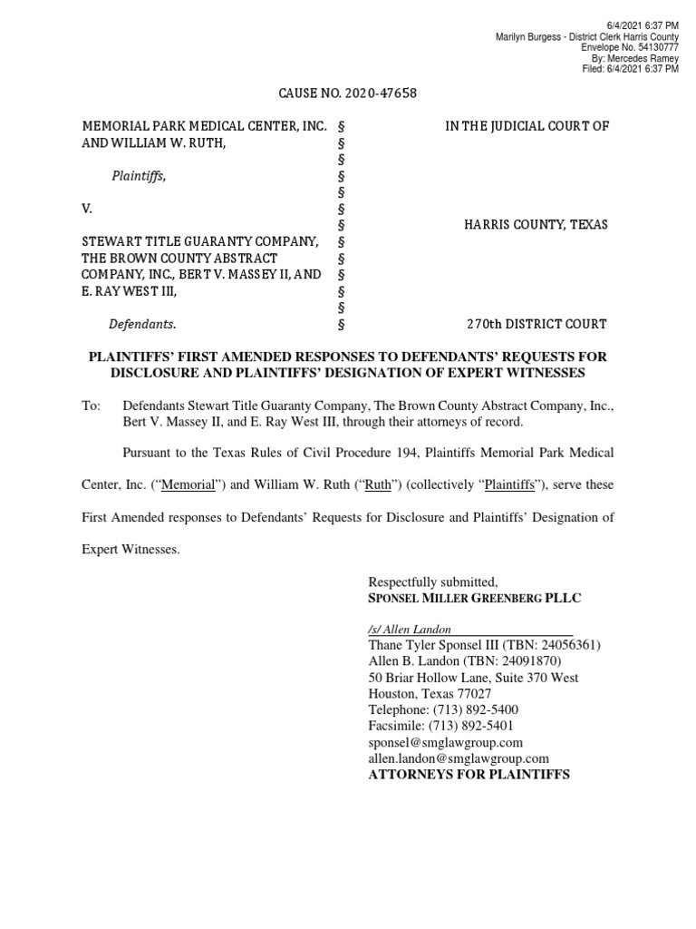 Ruth Disclosures | PDF | Title Insurance | Discovery (Law)