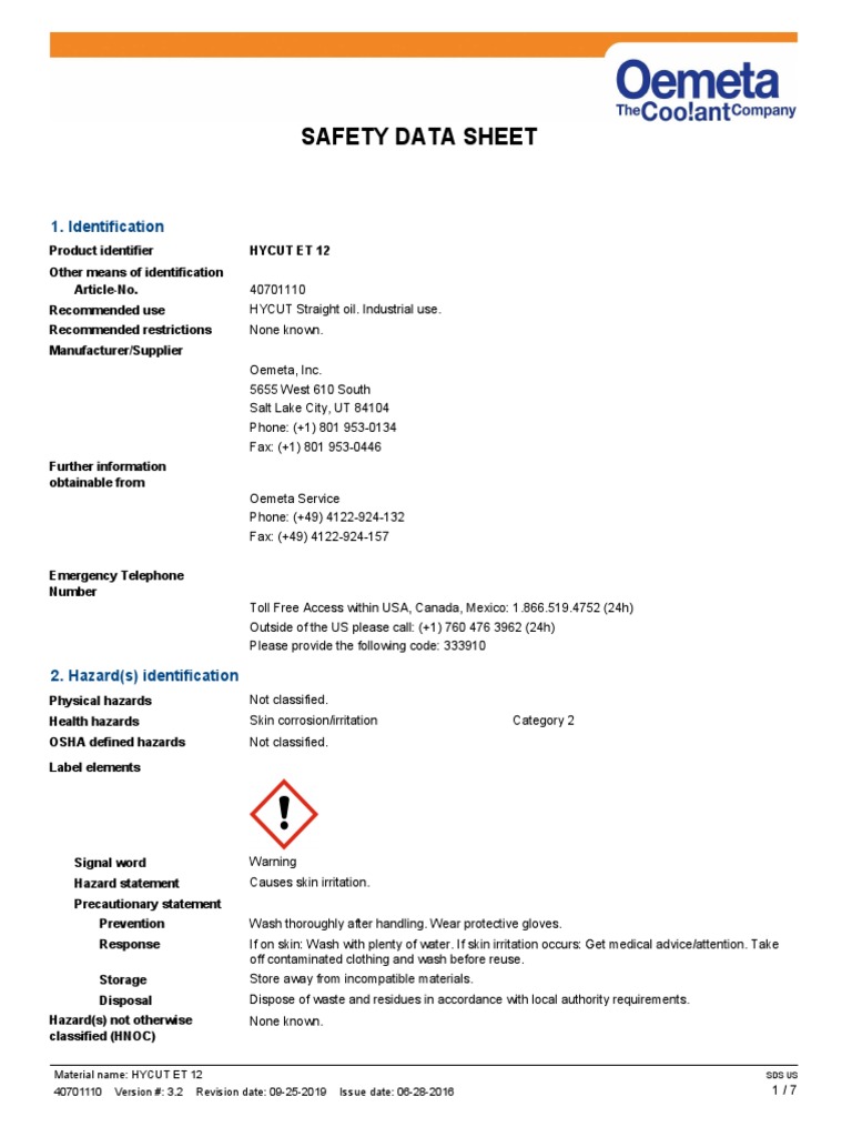 Safety Data Sheet: 1. Identification | PDF | Dangerous Goods | Firefighting