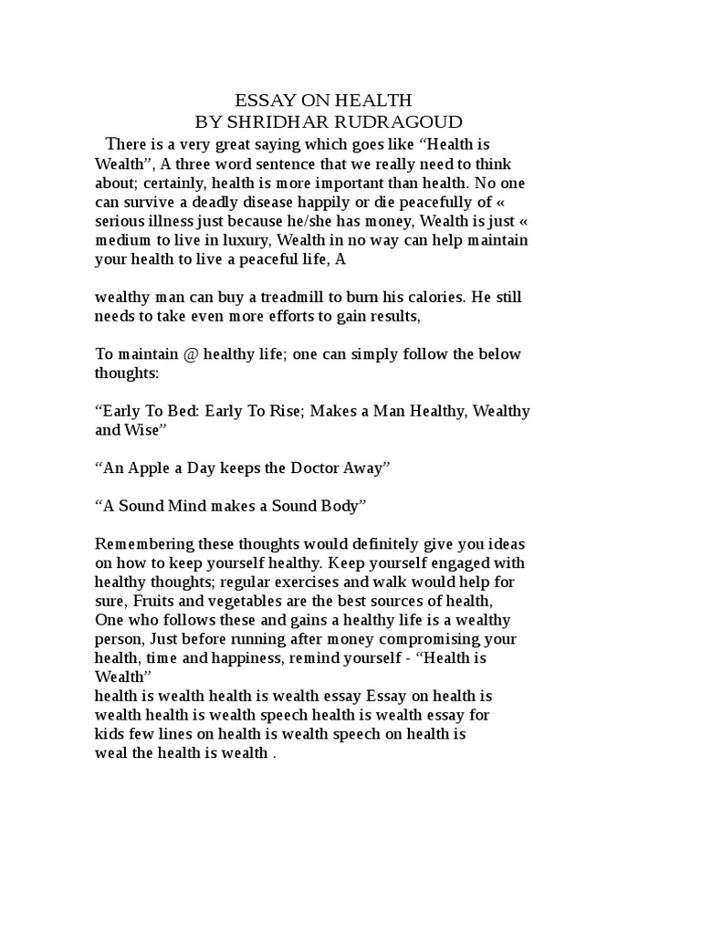 Health is True Wealth | PDF | Wellness