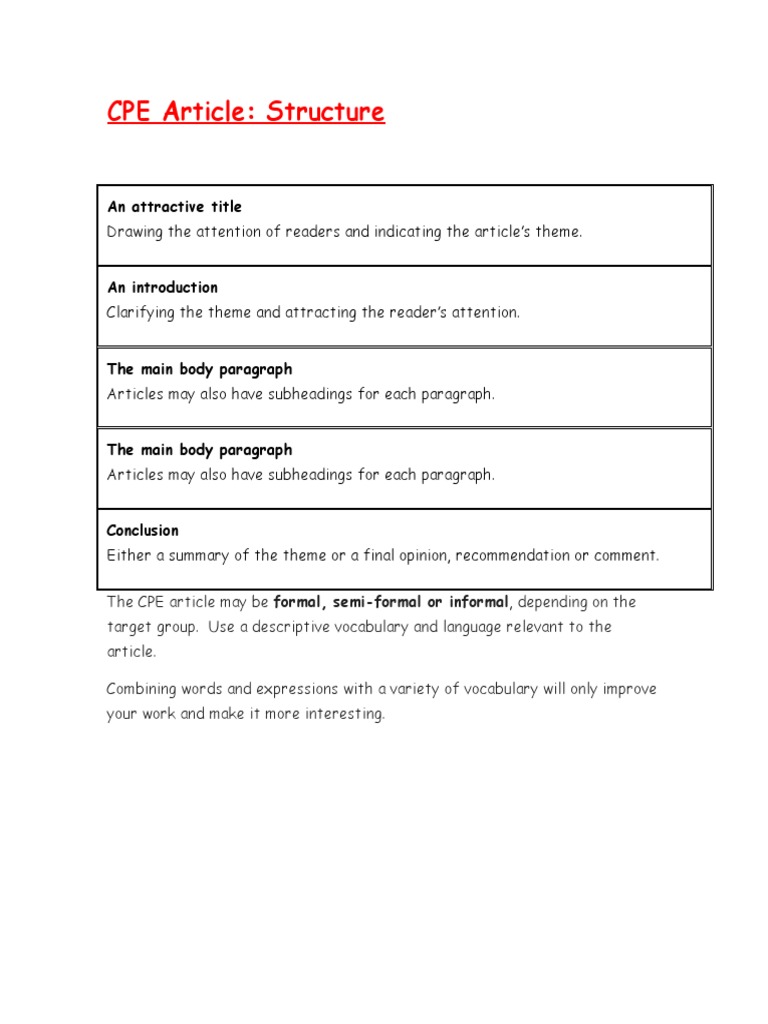 CPE Article Writing | PDF | Question | Writers