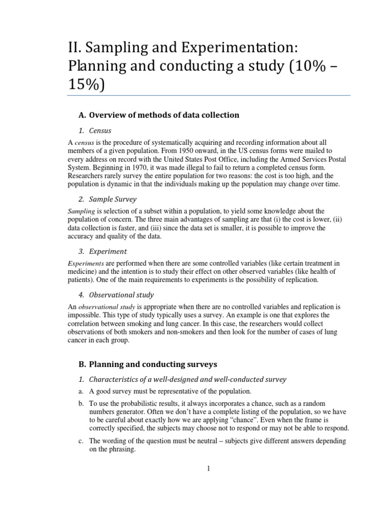 Planning and Conducting A Study For AP Statistics | PDF | Scientific ...