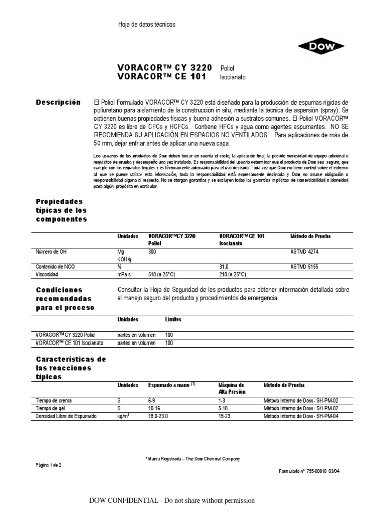 Voracor Cy 3220 Voracor Ce 101 | PDF | Poliuretano | Química